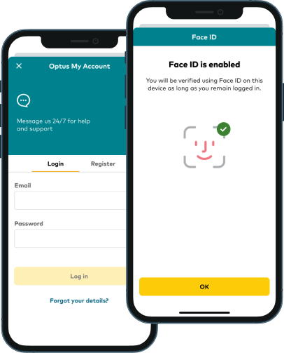 Biometrics on My Optus app Biometrics on My Optus app
