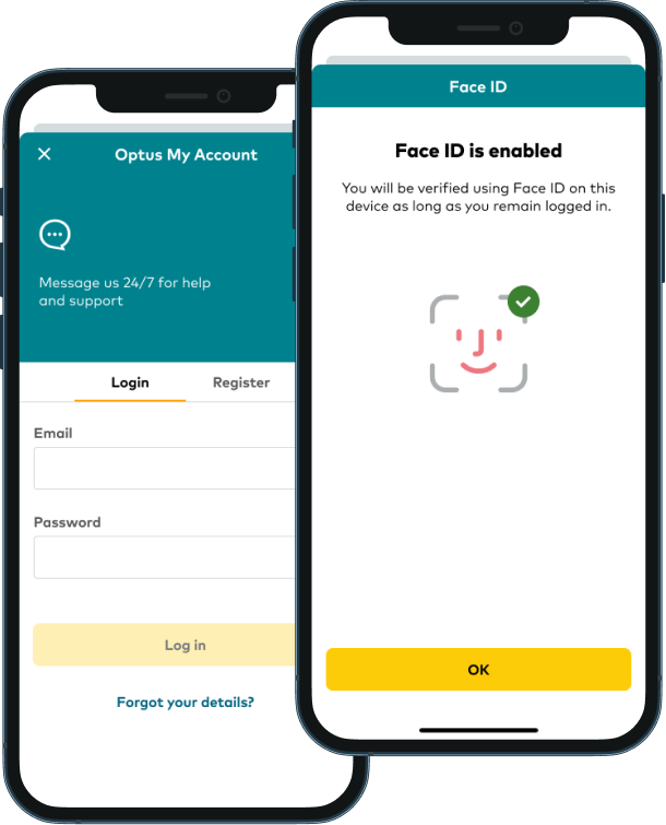 Biometrics on My Optus app Biometrics on My Optus app