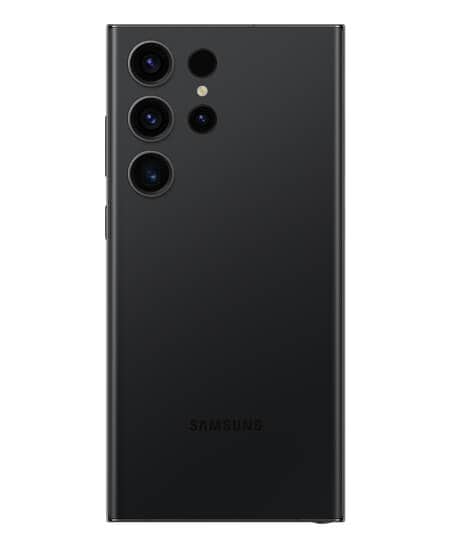 Back view of the Galaxy s23 ultra in phantom-black showing the quad ...