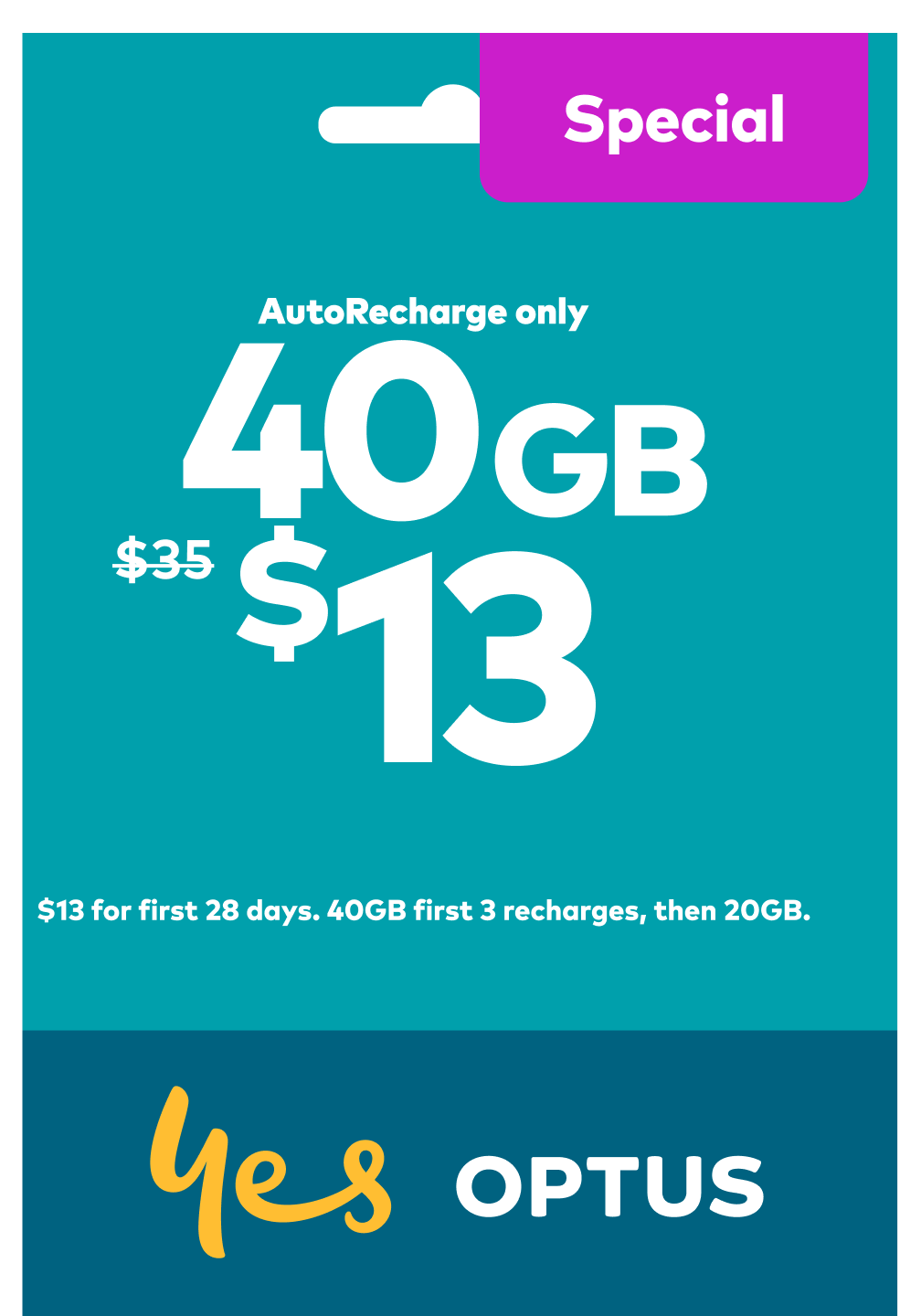 $13 Prepaid SIM Plan 62% Off. Up to 40GB Data