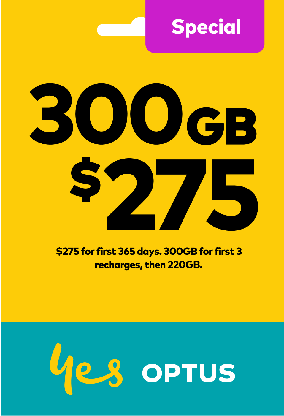 300GB Data $275 First 365 Days – Optus 365 Day Prepaid SIM
