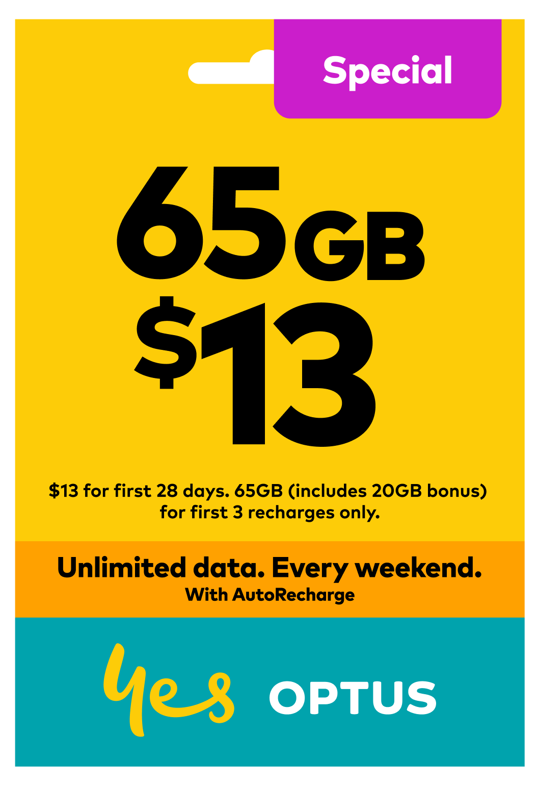 $13 Prepaid SIM 65GB Data - Optus SIM Offer