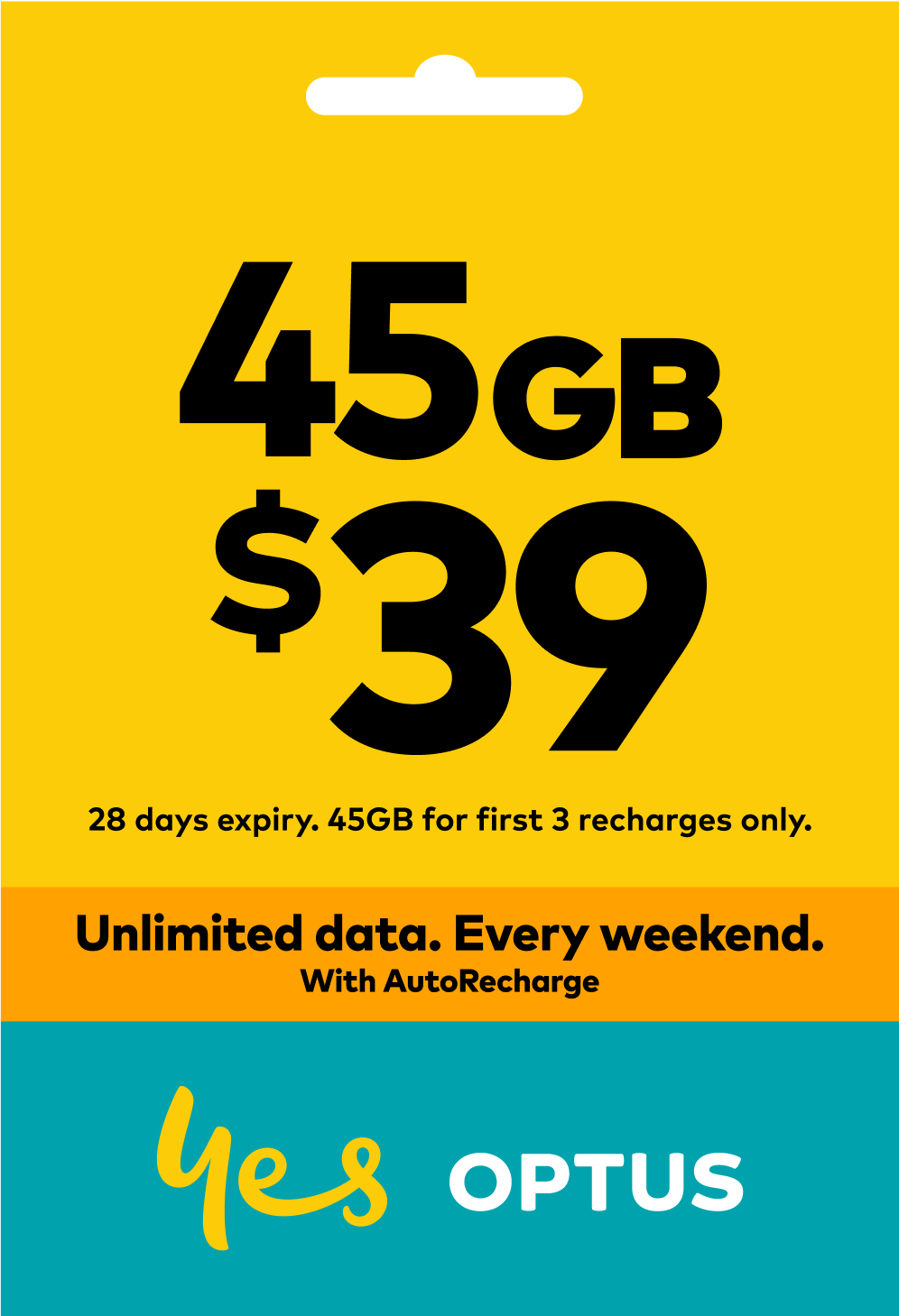 $39 Prepaid SIM 45GB Data with Optus